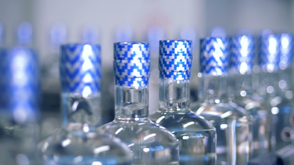 Labelled Bottles Go on a Conveyor, Stock Footage | VideoHive