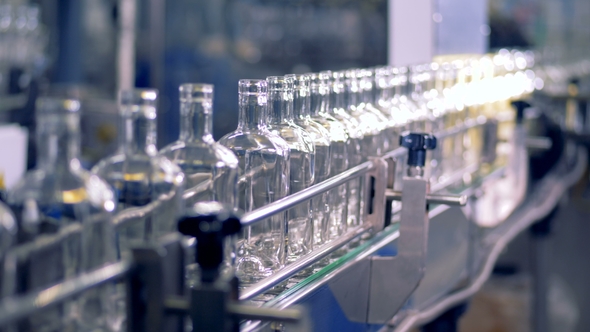 Glass Bottles Move on a Conveyor, Stock Footage | VideoHive