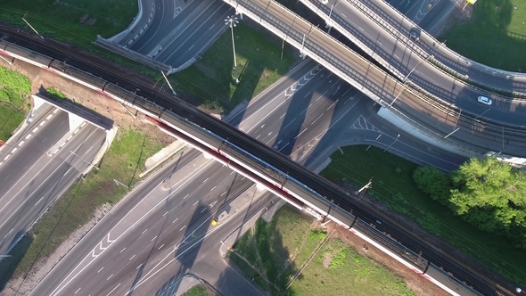 Moving Suburban Electric Train on the Bridge Near the Junction, Stock ...