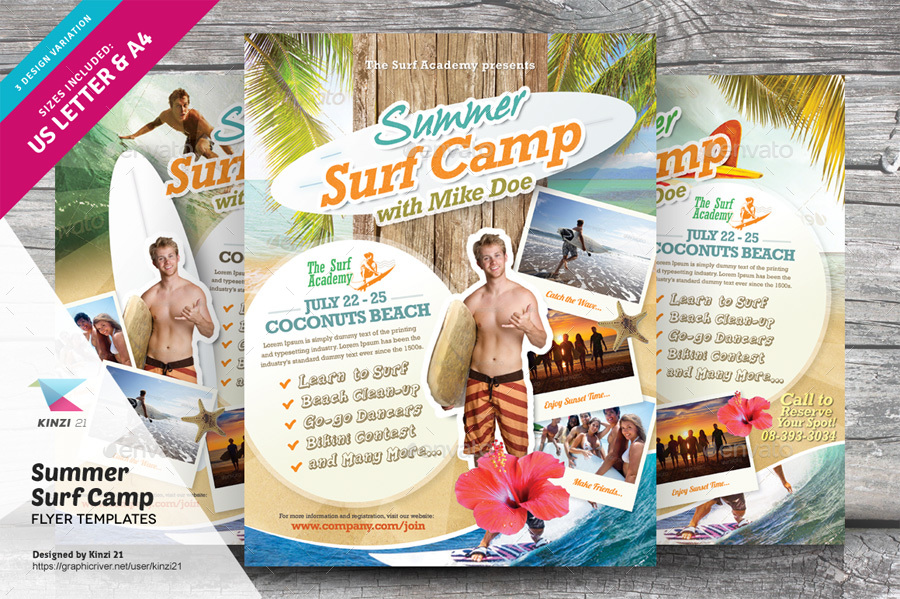 Summer Surf Camp Flyers, Print Templates | GraphicRiver
