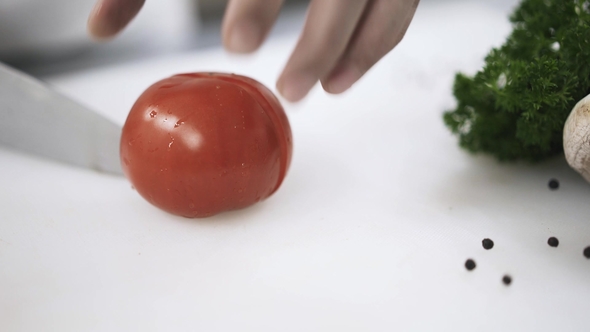 Chef Chopping Tomatoes in a Restaurant, Stock Footage | VideoHive