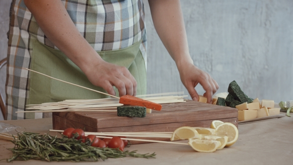 Woman's Hands Pinning Food Ingredients on Skrewers, Stock Footage ...