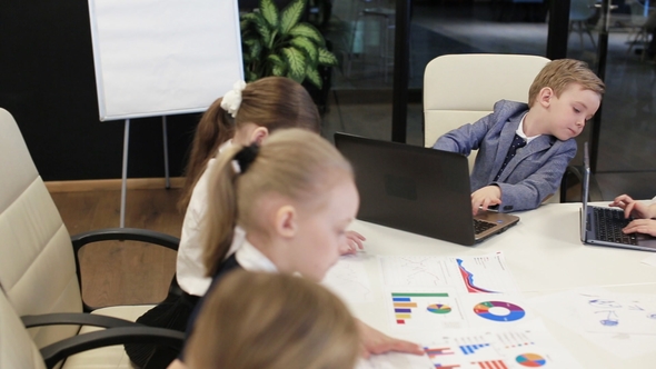 Group Of Children Work In A Modern Office, Stock Footage | VideoHive