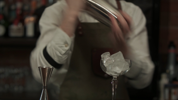 Barman Hands Pouring Liquid To Shaker, Shaking and Mixing Alcohol ...