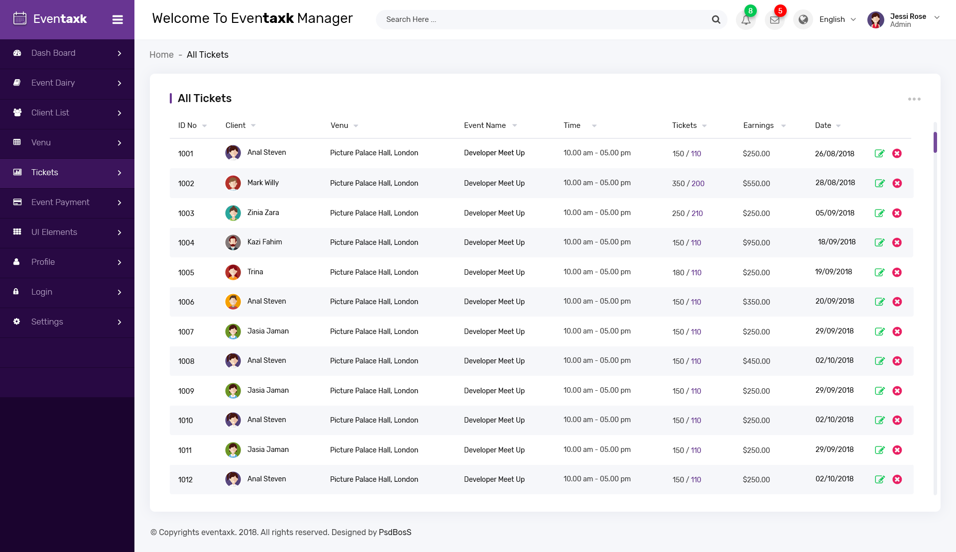 Eventaxk - Event Manager Admin PSD by PsdBosS | ThemeForest