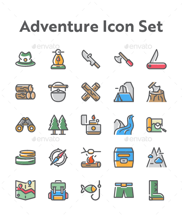25 Adventure and Travel Icon Set, Icons | GraphicRiver