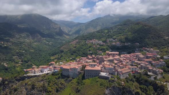 Aerial Medieval Village on Cliff Overlooking Mountain Gorge, Old Town ...