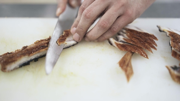 Cook Cutting Fish for Sushi in a Restaurant, Stock Footage | VideoHive