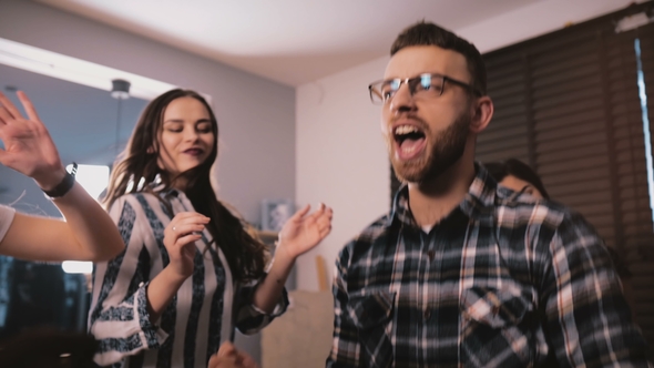 Happy Successful Businessman Dancing Crazy at Fun Corporate Celebration ...