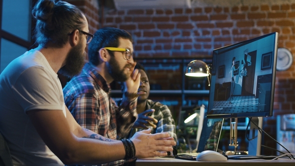 Men Creating Cartoon on Computer, Stock Footage | VideoHive