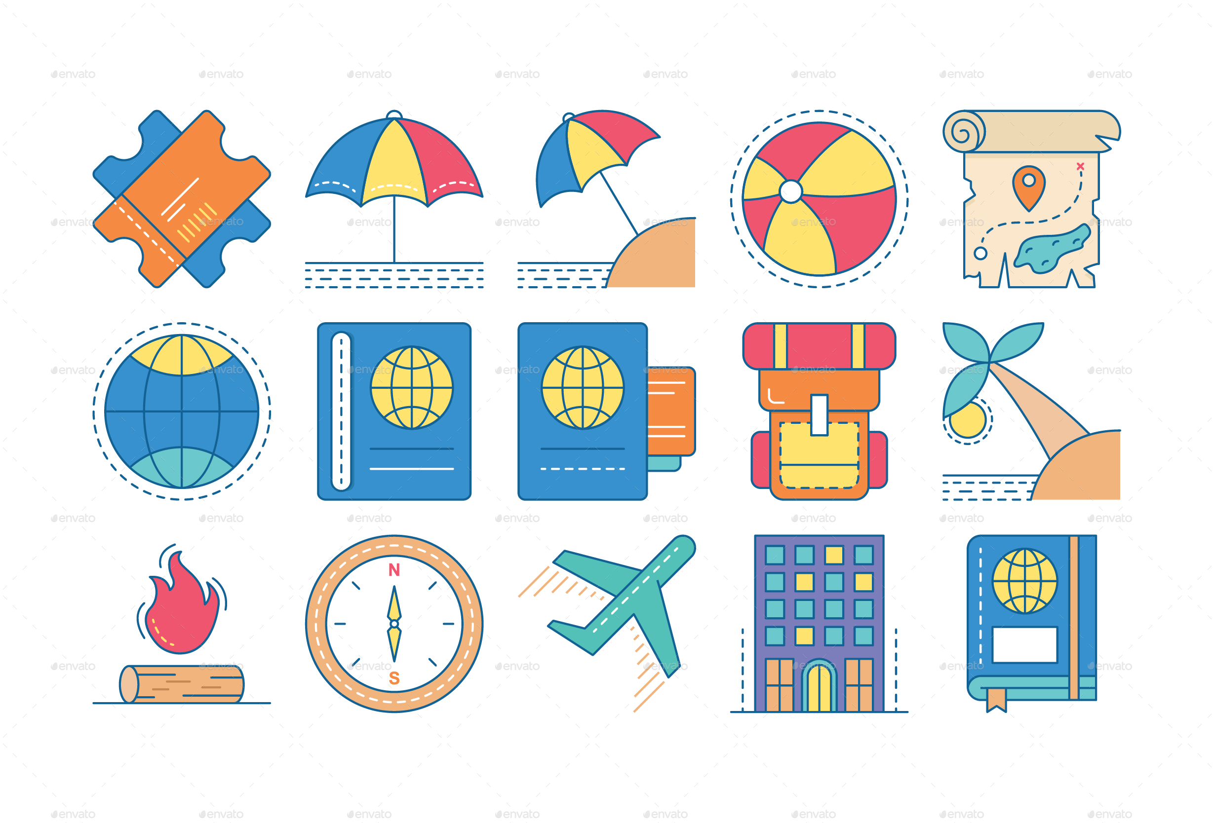 Travel and Holiday Icon Set, Icons | GraphicRiver