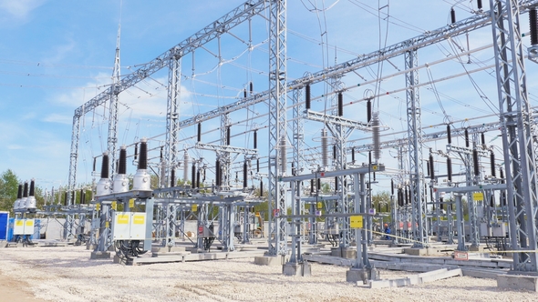 Insulators Isolate Current-carrying Parts at Substation, Stock Footage