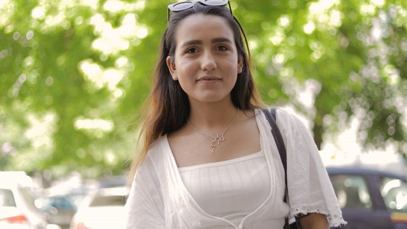 Trendy Young Woman with Her Sunglasses on Her Head, Stock Footage ...