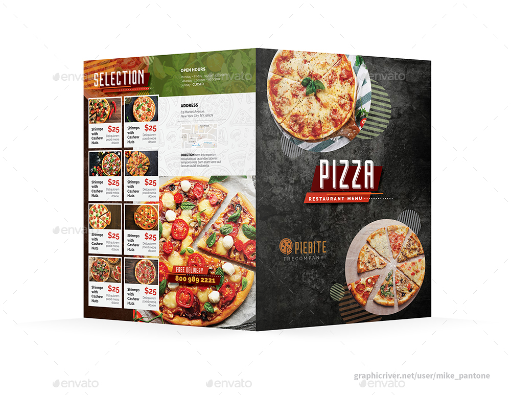 Pizza Restaurant Bifold / Halffold Menu 3, Print Templates | GraphicRiver
