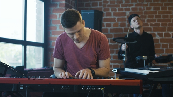 Men Playing Musical Instruments in Studio, Stock Footage | VideoHive