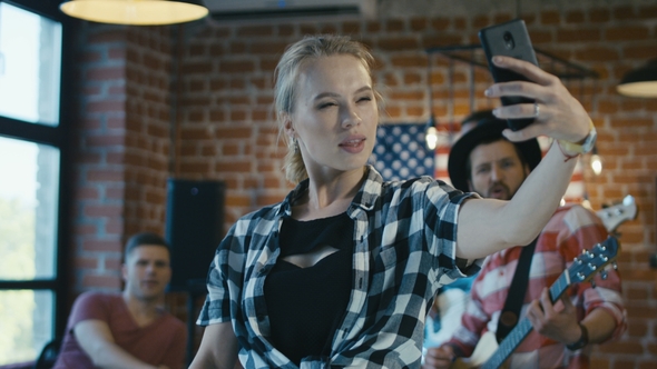 Cheerful Musicians Taking Selfie on Stage, Stock Footage | VideoHive