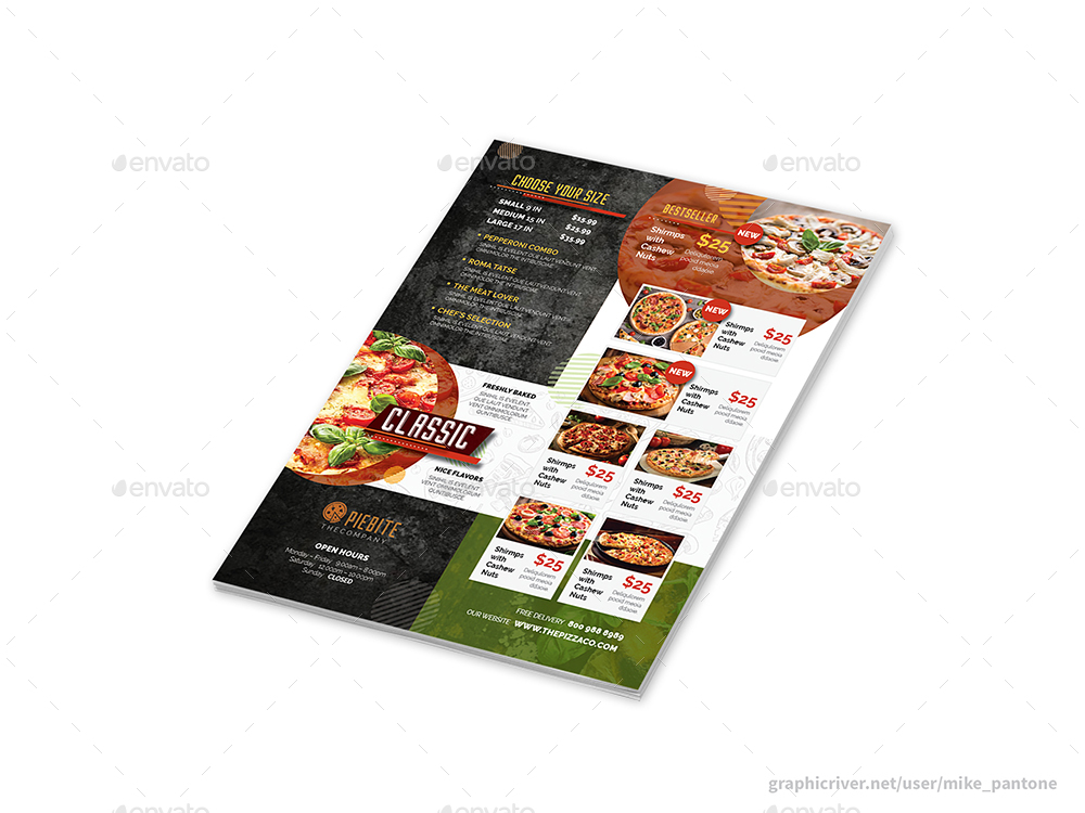 Pizza Restaurant Menu Flyers 3 – 4 Options, Print Templates | GraphicRiver