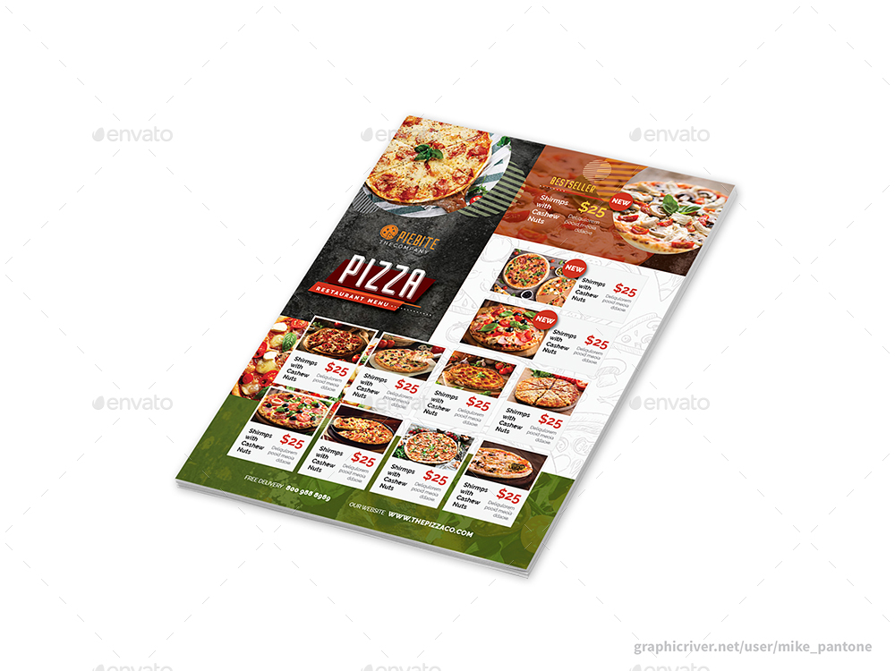 Pizza Restaurant Menu Flyers 3 – 4 Options, Print Templates | GraphicRiver