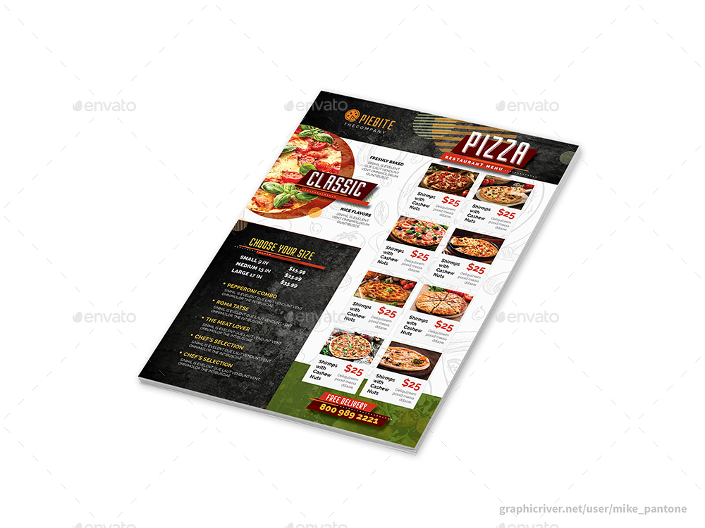 Pizza Restaurant Menu Flyers 3 – 4 Options, Print Templates | GraphicRiver