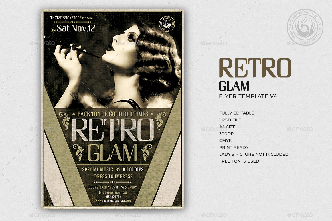 Retro Glam Flyer Template V4, Print Templates | GraphicRiver