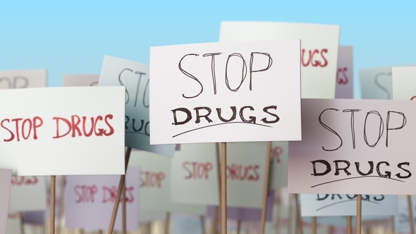 STOP DRUGS Placards at Street Demonstration, Motion Graphics | VideoHive
