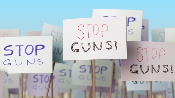 STOP GUNS Placards at Street Demonstration, Motion Graphics | VideoHive