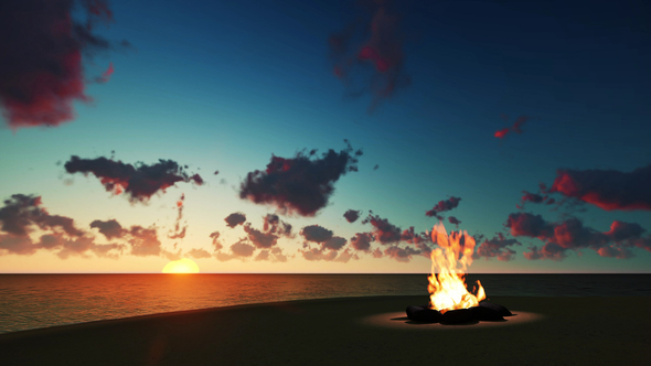 Bonfire on the Beach at Sunset, Motion Graphics | VideoHive