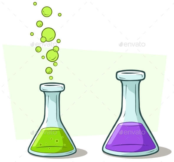 Cartoon Chemical Flask with Liquid Vector Icon Set by GB_Art | GraphicRiver