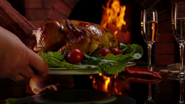 Celebratory Dinner By the Fireplace, Stock Footage | VideoHive