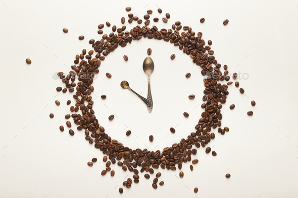 Background with drawn clock, coffee break time Stock Photo by Prostock ...