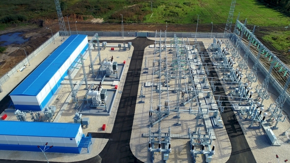 Substation for Transmitting Electrical Energy in Rural Area, Stock Footage