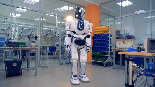 White Robot Looks Around, Stock Footage | VideoHive