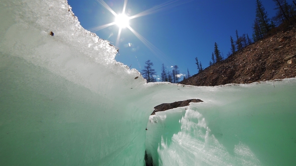 Camera Rising Above the Ice Crack., Stock Footage | VideoHive