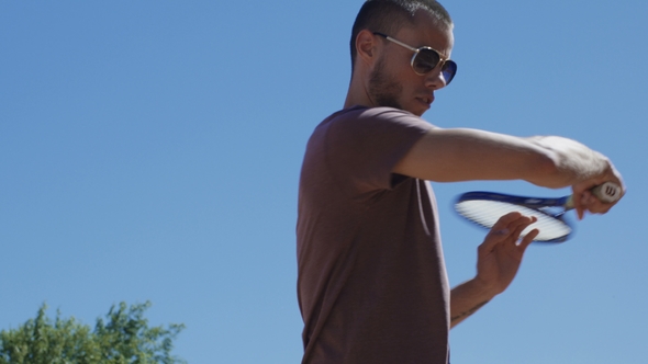 Young Man Learning Racket Movement, Stock Footage | VideoHive
