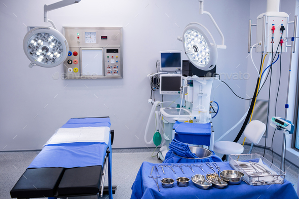 Equipment, tools and medical devices in modern operating room Stock ...