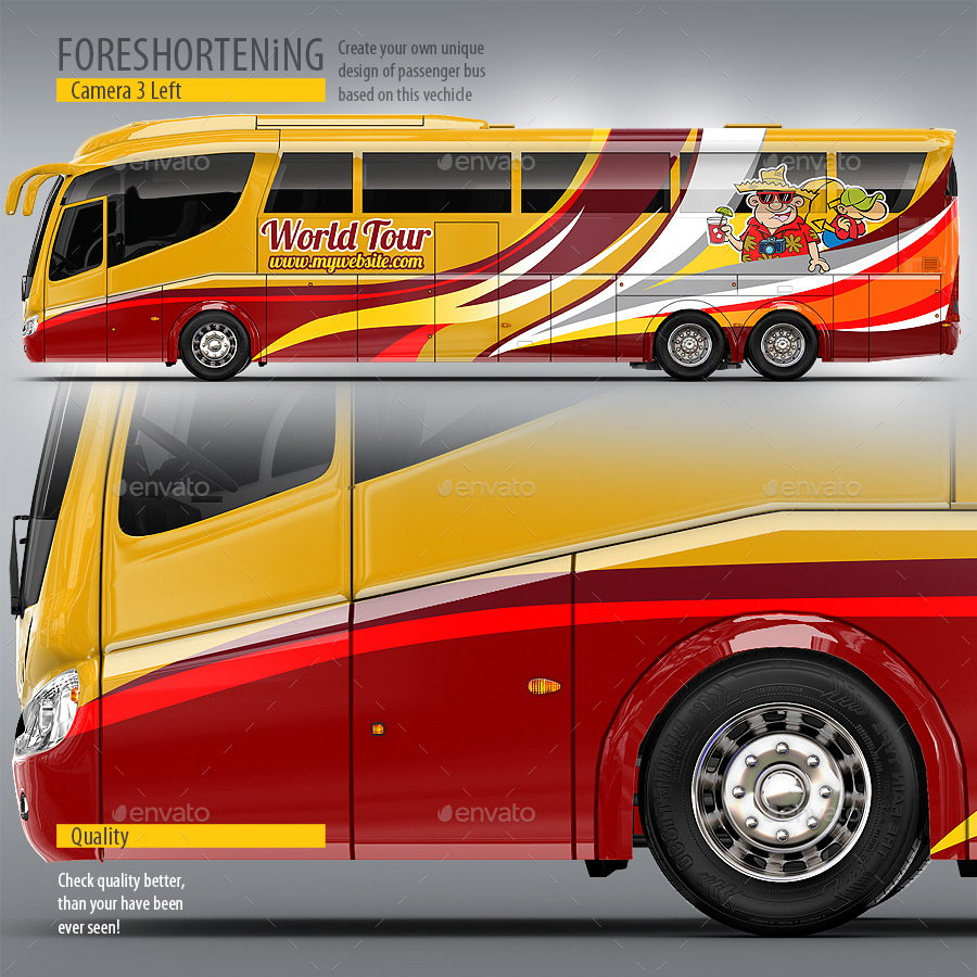 Tourist Bus, Passenger Coach Mock-Up, Graphics | GraphicRiver