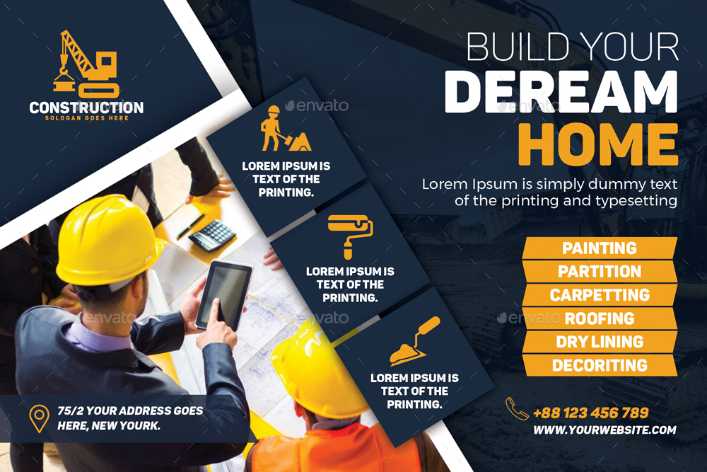 Construction Postcard Templates, Print Templates | GraphicRiver