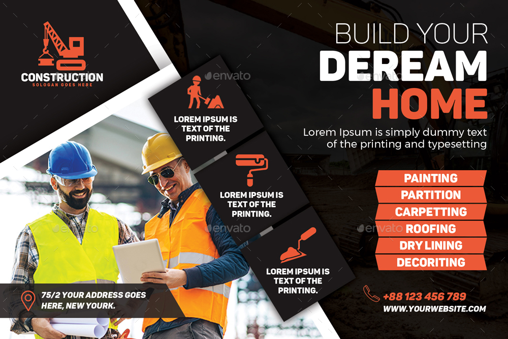 Construction Postcard Templates, Print Templates | GraphicRiver