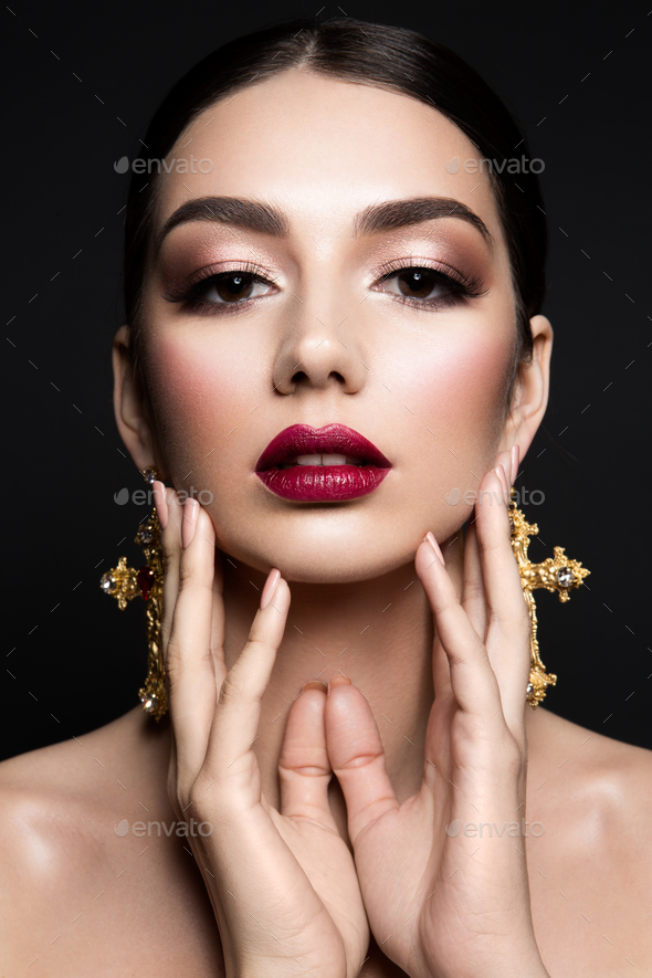 Beautiful young model with red lips Stock Photo by korabkova | PhotoDune