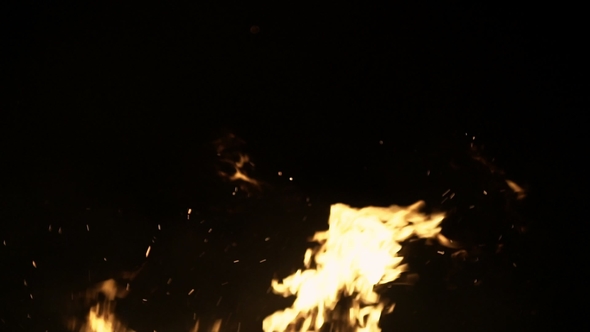 Burning Ash Rise From Large Fire in Black Background, Motion Graphics