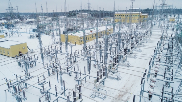 Buildings Insulators and Switchgears at Substation, Stock Footage ...
