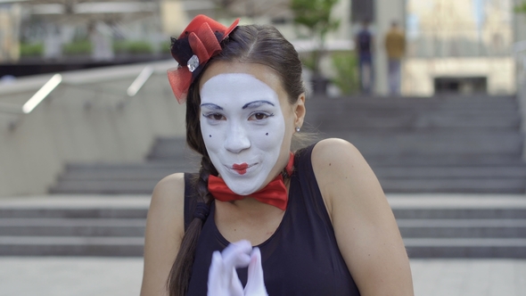 Pretty Girl Mime Show Love on Camera and Smiling, Stock Footage | VideoHive