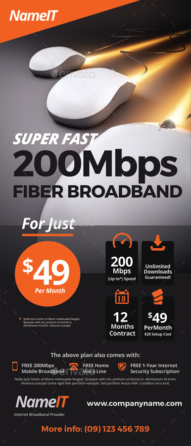 Internet Broadband Promotion Roll-up Banner Templates, Print Templates