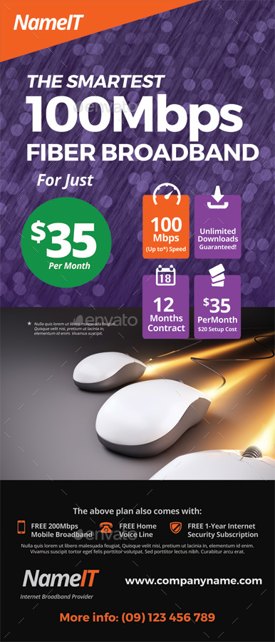 Internet Broadband Promotion Roll-up Banner Templates, Print Templates