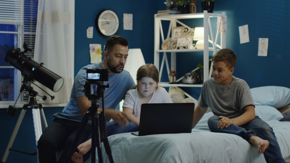 Man with Kids Making Video at Home, Stock Footage | VideoHive