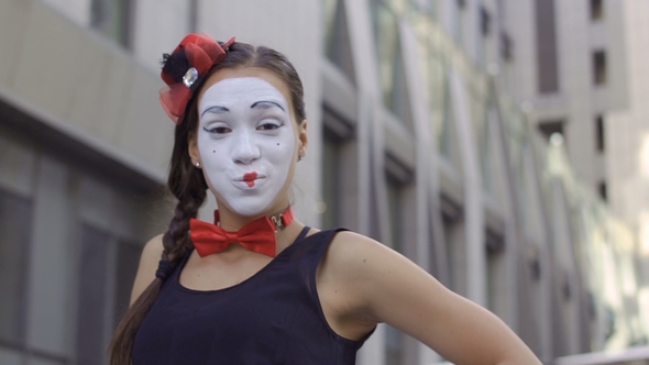 Woman Mime Paint Her Lips in Front of Invisible Mirror, Stock Footage