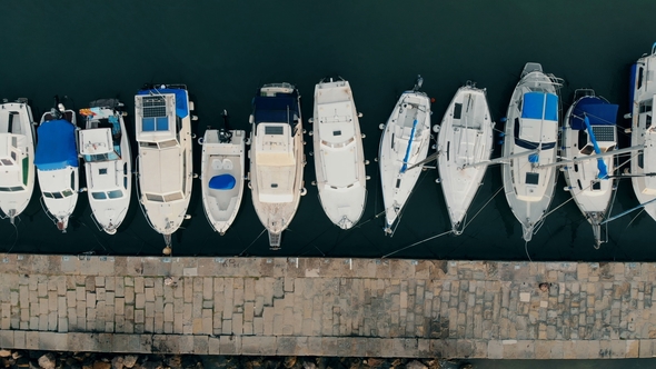 Top View of a Straight Line of Yachts Moored To the Docks, Stock Footage