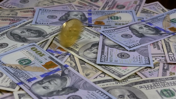 Gold Bitcoin Coin BTC Rotate, Twist, Swirling, Spinning and Falls on ...