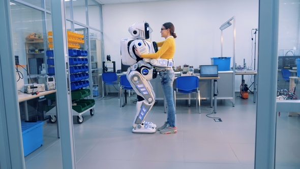 A Robot and a Woman Hug, Stock Footage | VideoHive