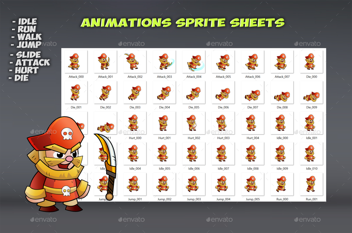 6 Pirates Game Character Sprites Set, Game Assets | GraphicRiver